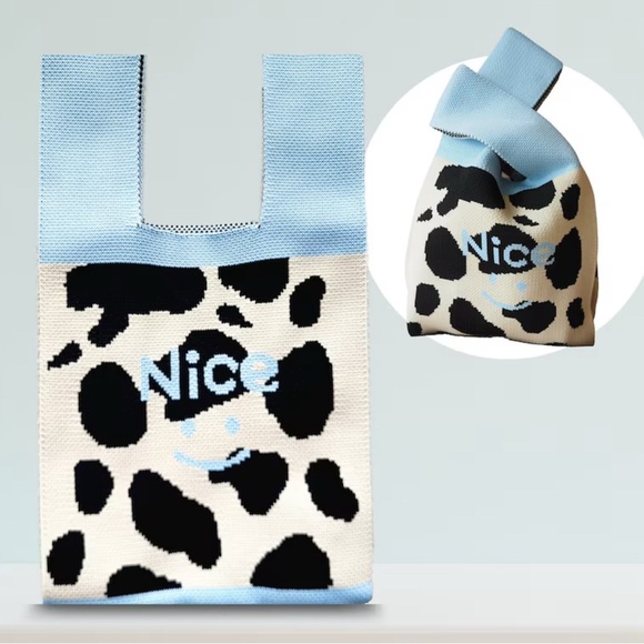 Bags | Cow Pattern Knitted Tote Bag Cow Patch Design Shopping Bag ...